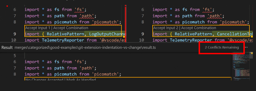 Highlight The `n Conflicts Remaining` Label Button In The New Merge