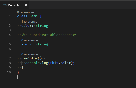 there is no distinction in typescript unused variables from used ...