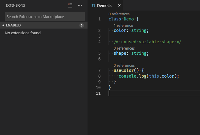 there is no distinction in typescript unused variables from used ...