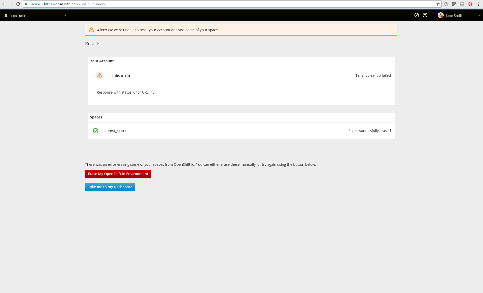Cleanup failed with "Response with status: 0 for URL: null" · Issue #627 · openshiftio/openshift ...