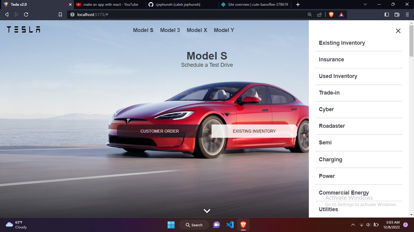 Github Cjephuneh Tesla Clone Reactjs