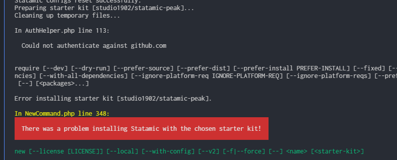 Could not authenticate against github.com · Issue #124 · studio1902/statamic-peak · GitHub