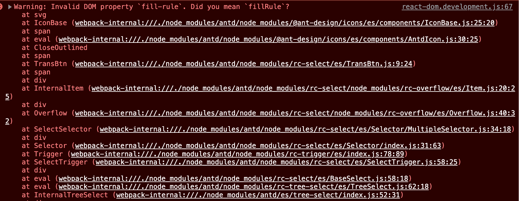 Warning: Invalid DOM property `fill-rule`. Did you mean `fillRule`? · Issue #43973 · ant-design ...