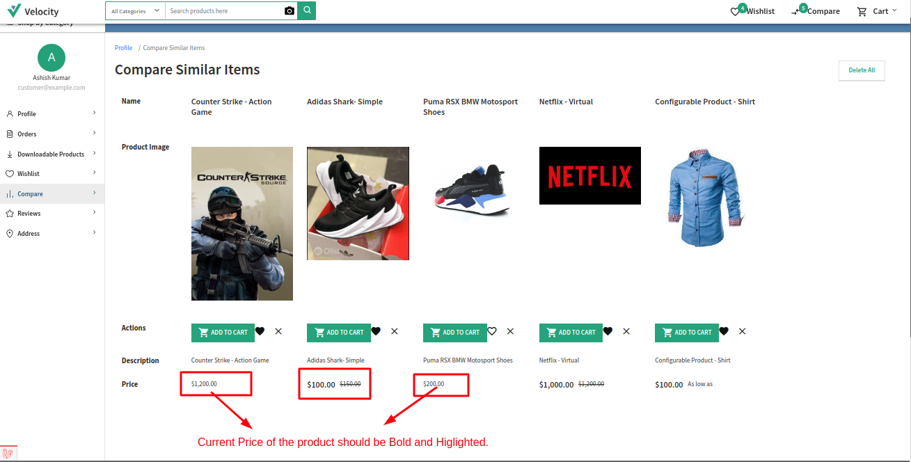 Product price should be bold in Compare Similar Items page · Issue ...