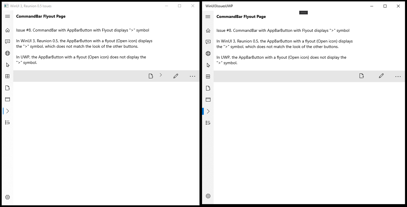 [WinUI3 Reunion 0.5] AppBarButton with Flyout on CommandBar displays ...
