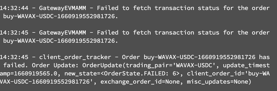 XEMM - Failed to fetch transaction status for buy order · Issue #5606 · hummingbot/hummingbot ...