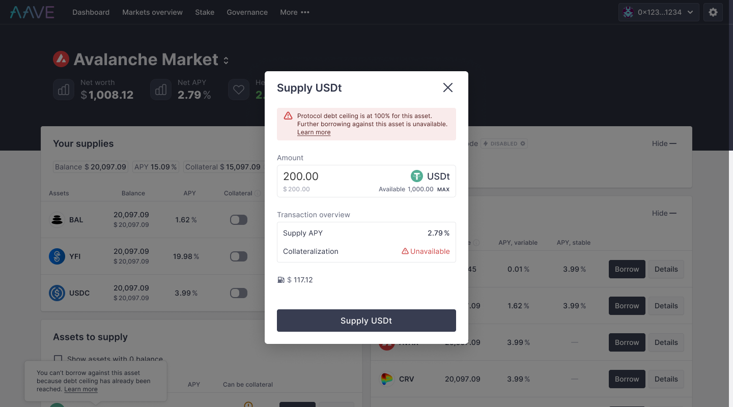 Show indication to user when the supply, borrow caps, or debt ceiling are reached · Issue #688 ...
