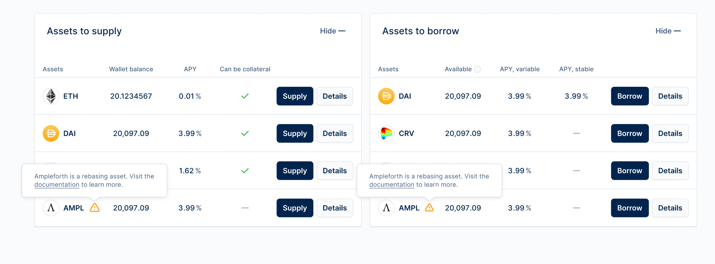 Add AMPL how to message & warning · Issue #1212 · aave/interface · GitHub