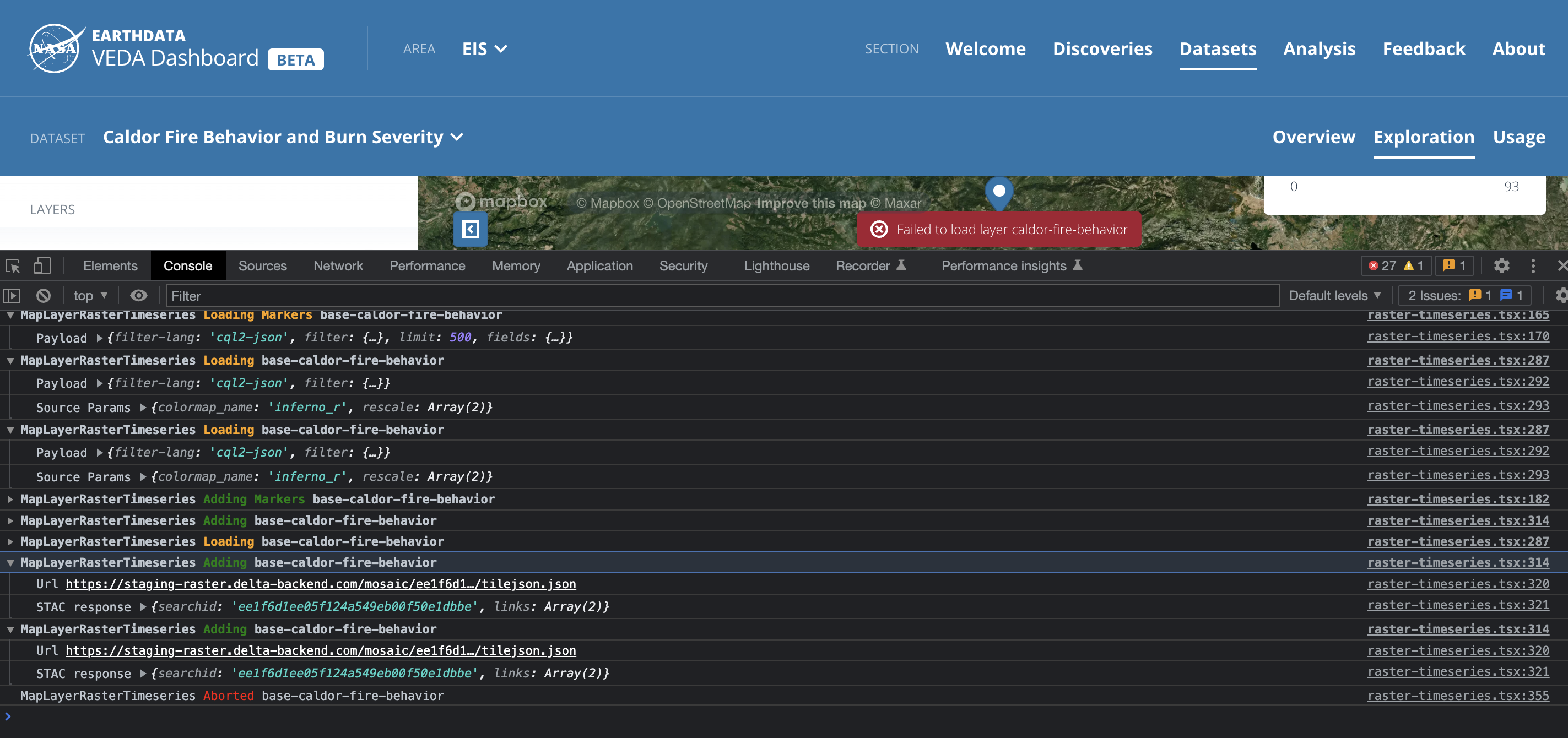 Caldor Fire dataset fails to load · Issue #390 · NASA-IMPACT/veda-ui · GitHub