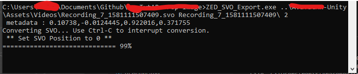 ZED_SVO_Export to sequence stuck at 99 percent · Issue #211 · stereolabs/zed-sdk · GitHub