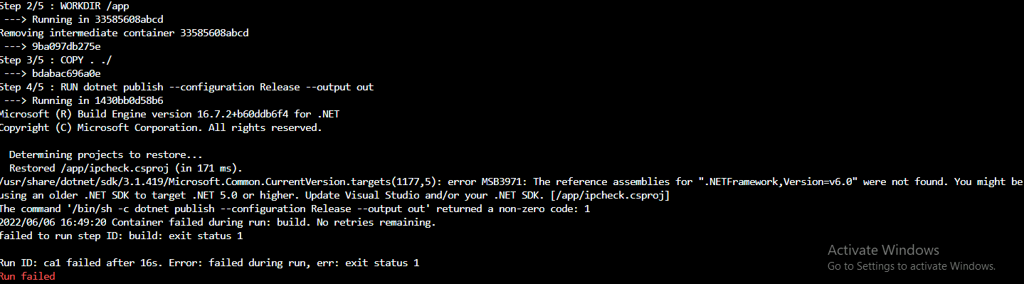 Run is failing while performing the task - Deploy a Docker container ...
