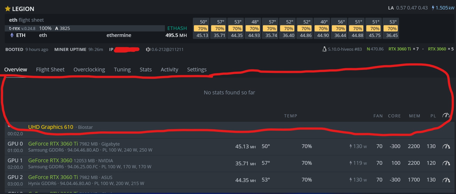 Please help me stats problem!! here in hiveos with Trex miner v.0.24.8. How to make fix this ...
