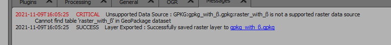 Raster layer exported to GeoPackage with the character 'ß' in the name is not immediately loaded ...