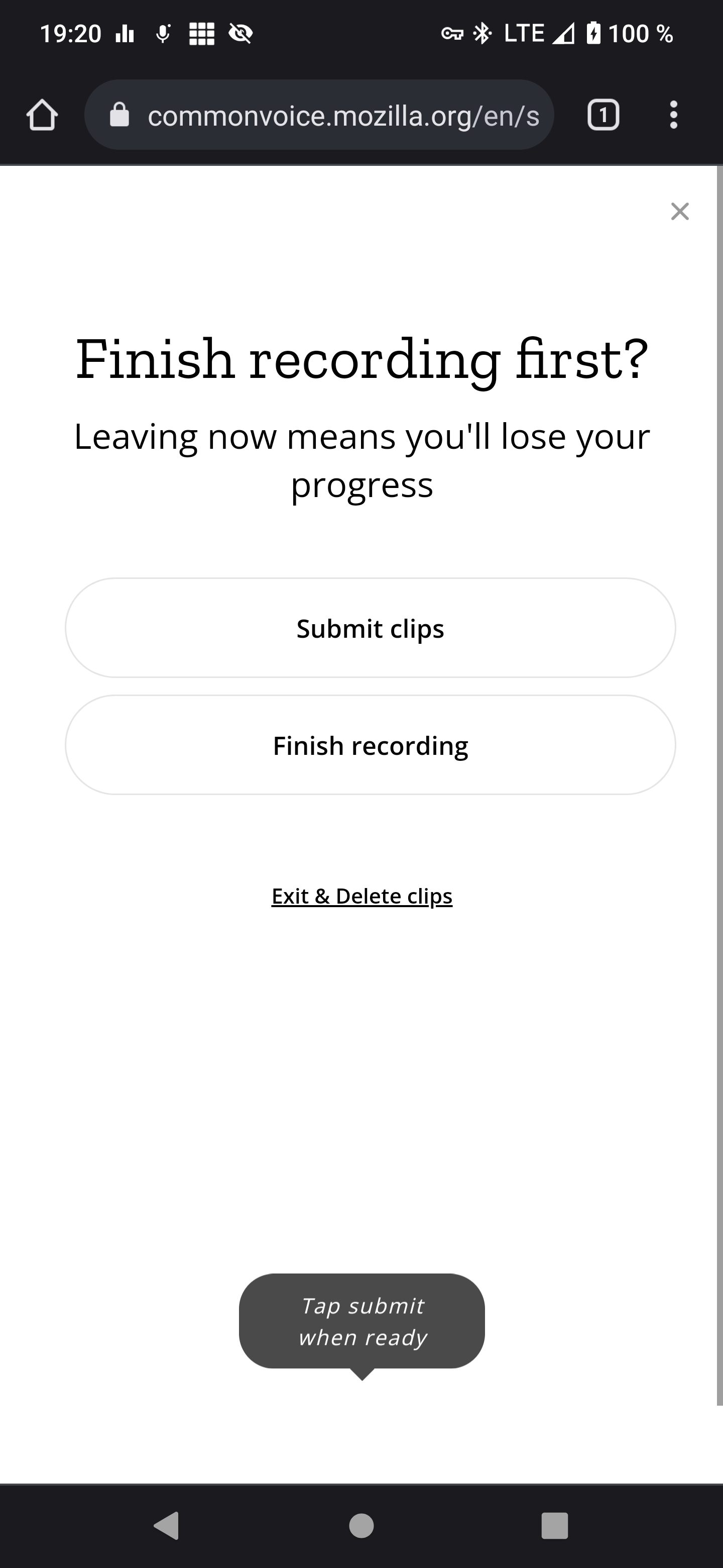 [BUG] "Tap submit when ready" info stays after going back in speak section (android13) · Issue ...