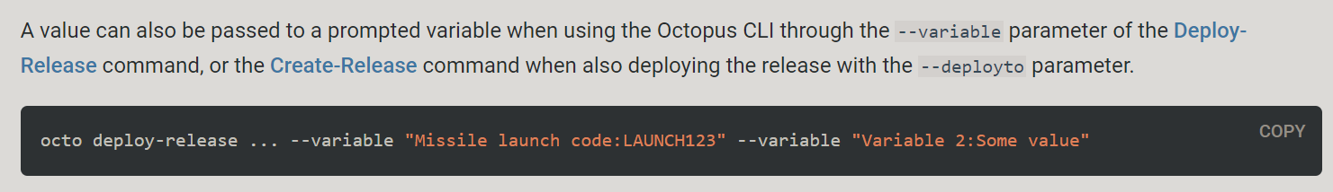 Code in a warning when prompted variable is set when the --variable parameter is set without ...