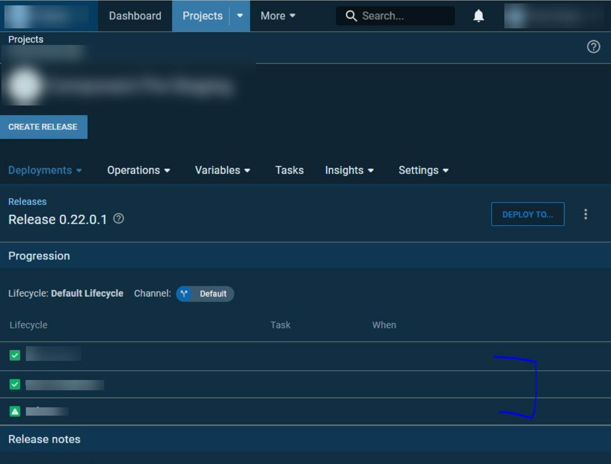 Specific Release page in a project (ie release 1.0.0) does not show the deployment tasks in the ...