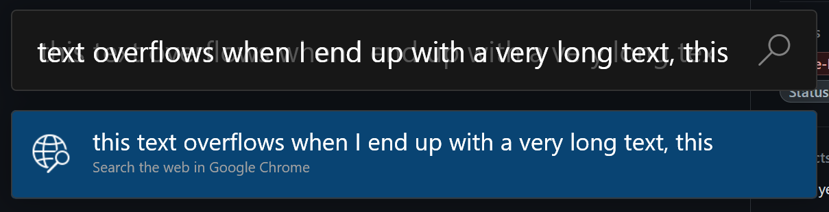 Suggestion Text mis-aligns with actual text when overflowing the search ...