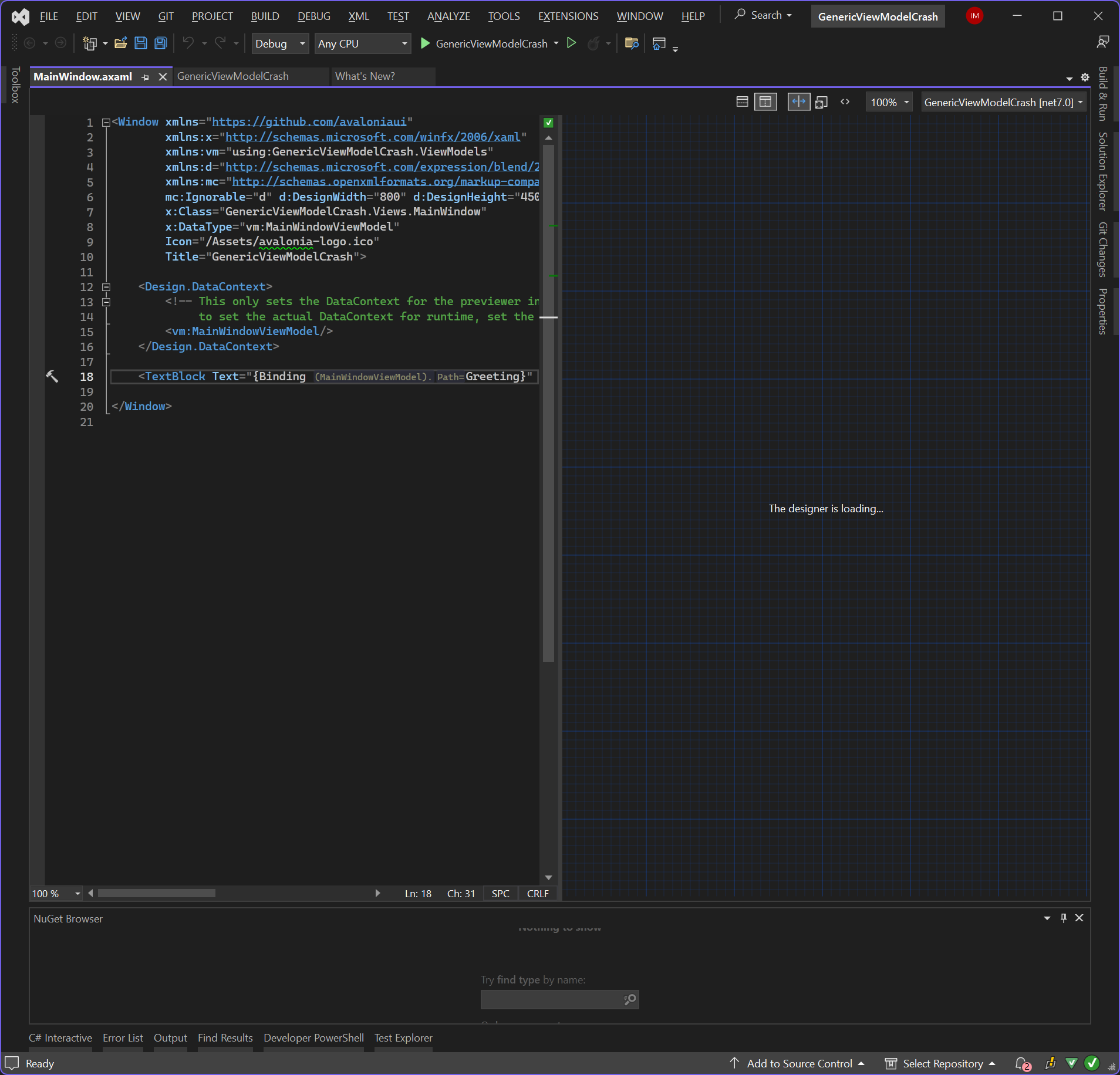Previewer doesn't support generic view model creation · Issue #13400 · AvaloniaUI/Avalonia · GitHub