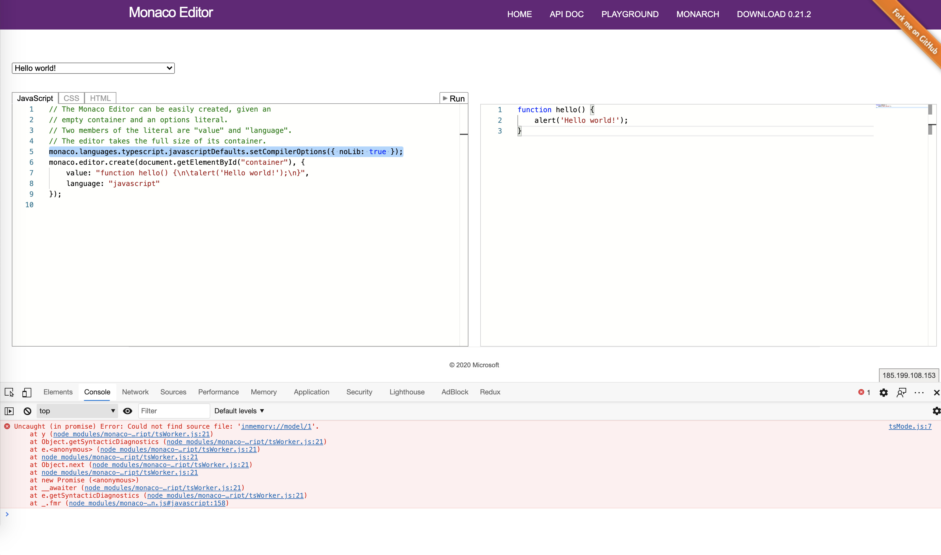 Uncaught (in promise) Error: Could not find source file: 'inmemory://model/1'. · Issue #2249 ...