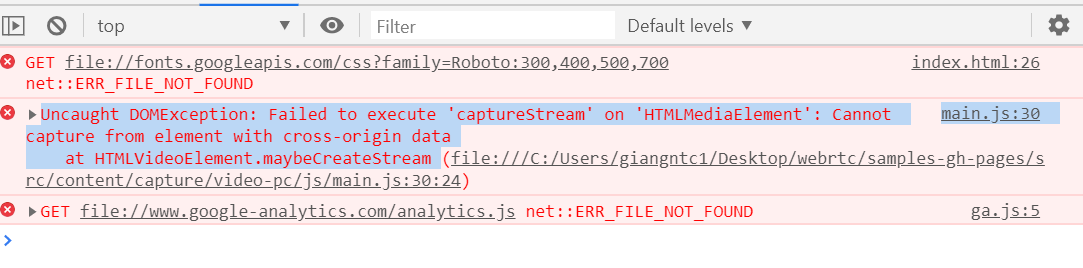 Stream from a video to a peer connection does not work on localhost · Issue #1358 · webrtc ...