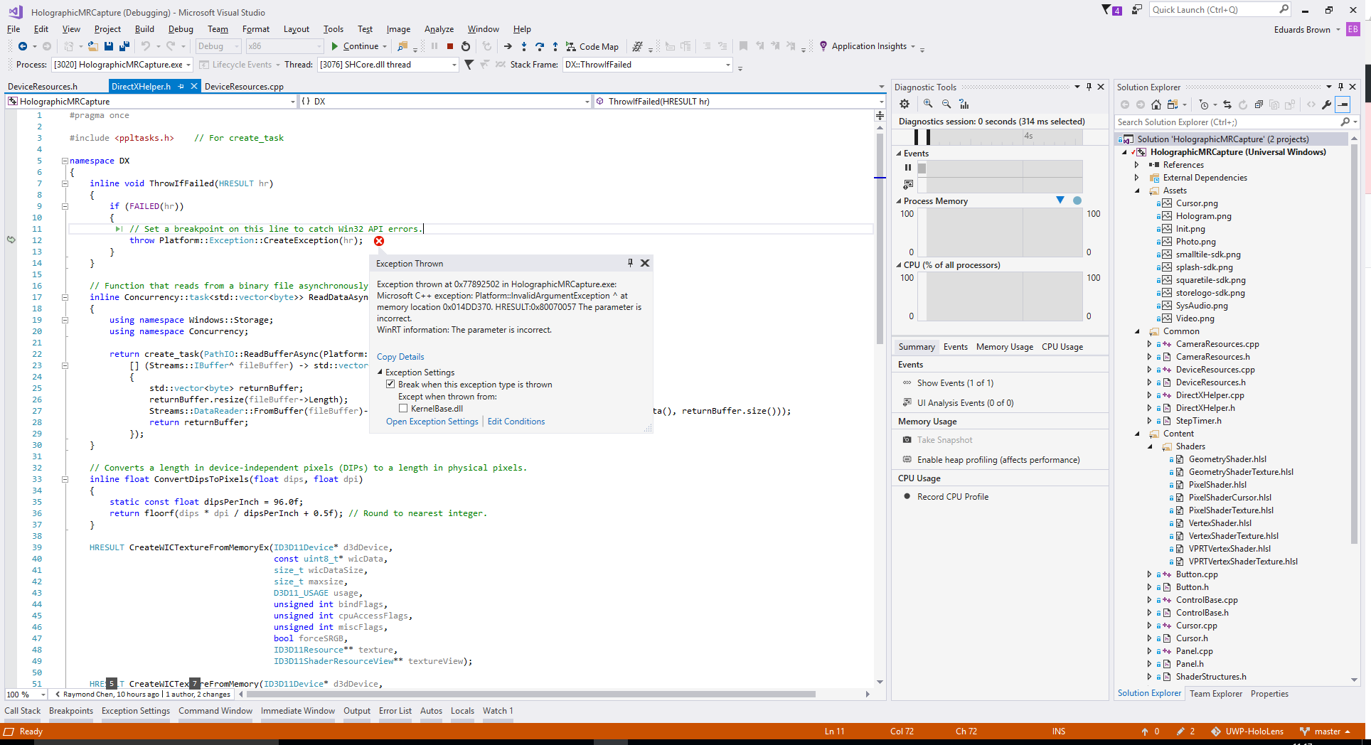 HolographicMRCapture C++ Exception · Issue #765 · microsoft/Windows-universal-samples · GitHub