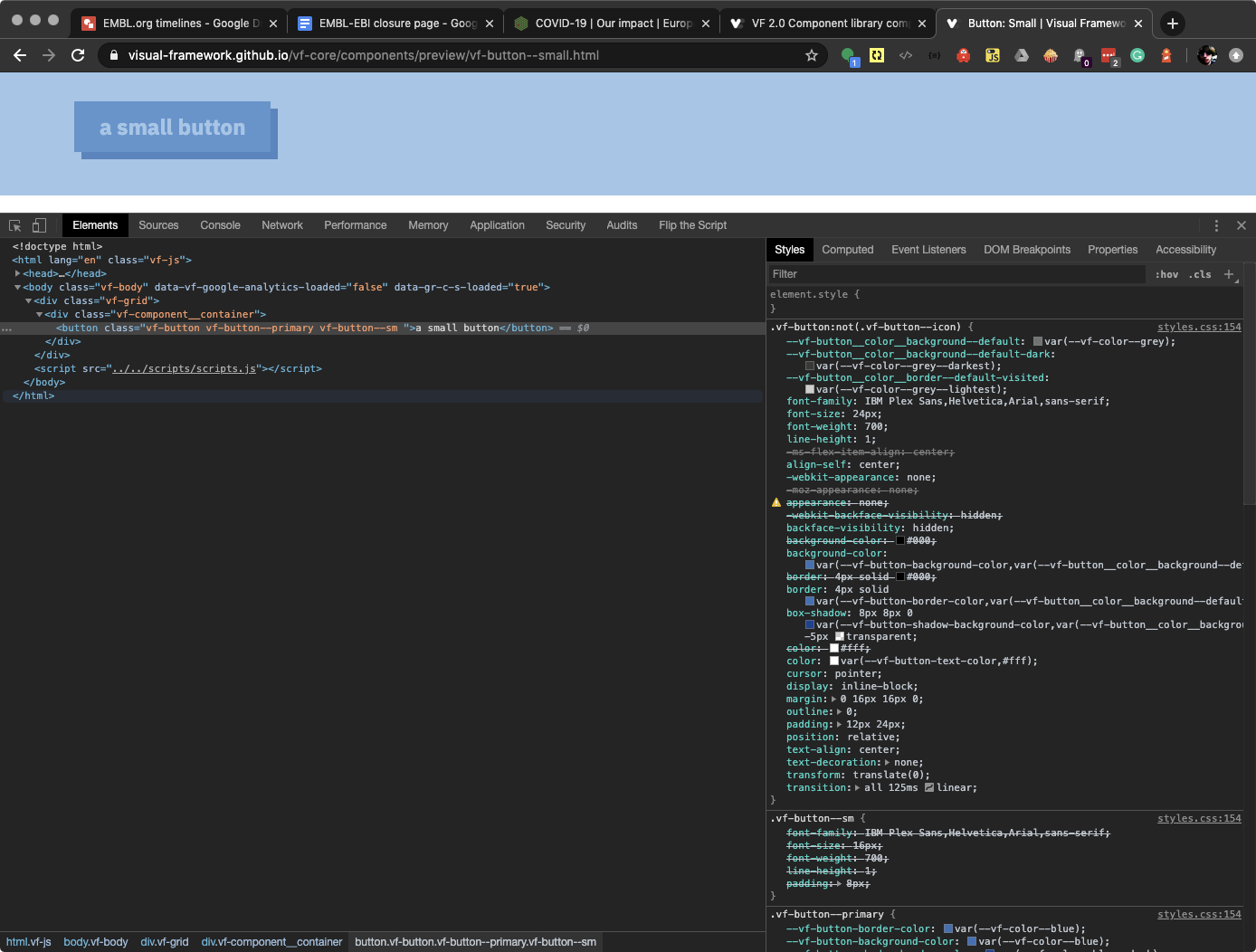 Bug: vf-button--sm being overset by vf-button--icon · Issue #840 · visual-framework/vf-core · GitHub