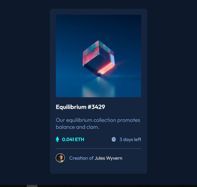 GitHub - SASChathuranga/Frontendmentor_NFT_Card: NFT Preview card design using HTML, CSS