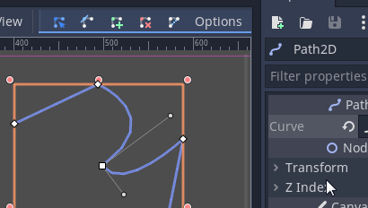 If mirroring handle angles or lengths is enabled in the Path2D editor ...