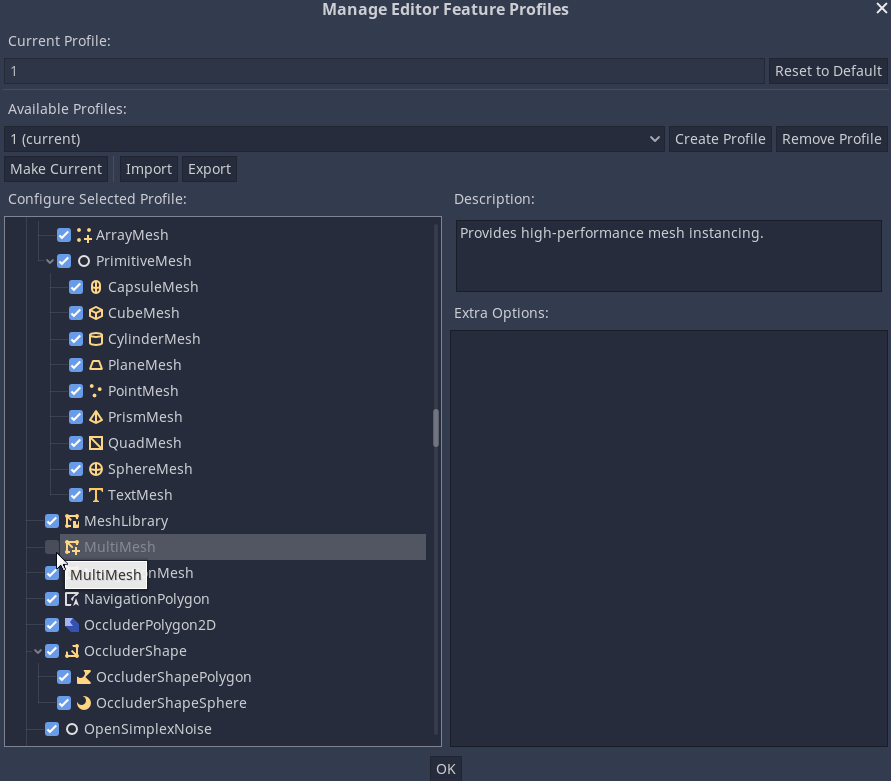 Inspecting a resource disabled in the editor features opens empty subinspector without any ...