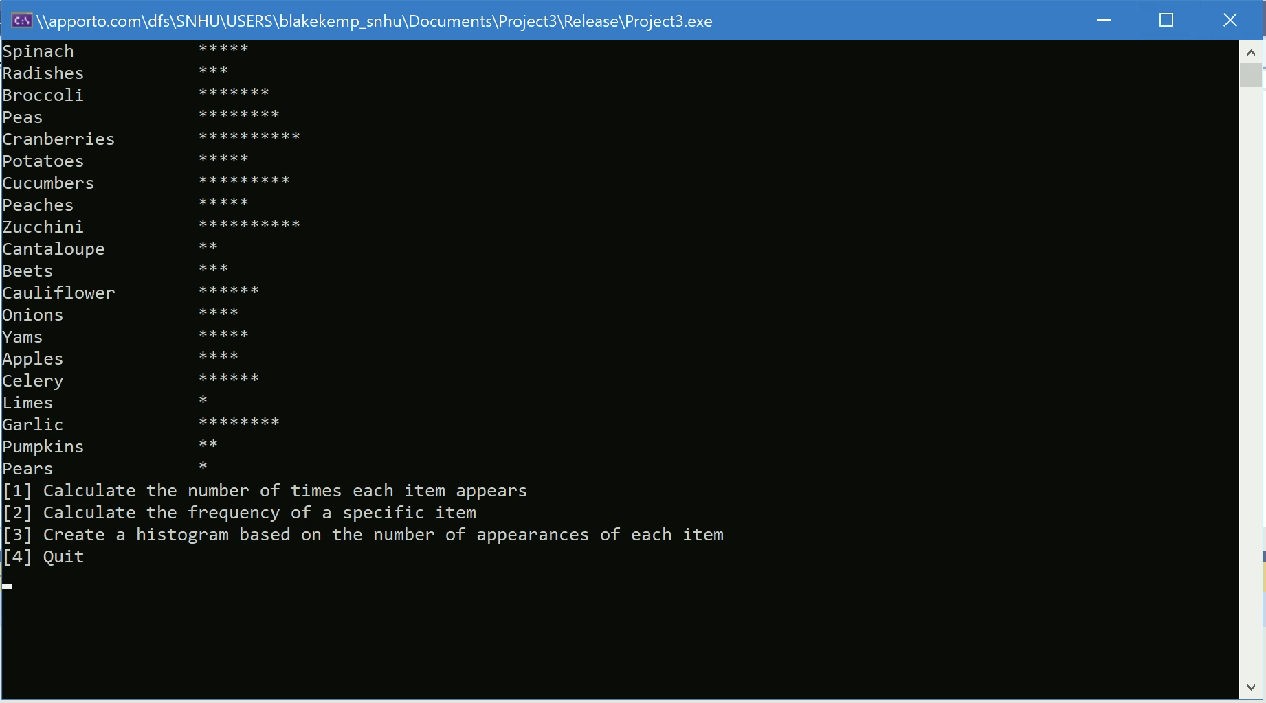 GitHub - BKemp2017/Corner-Grocer: This is Project 3 for my CS-210 C++ class