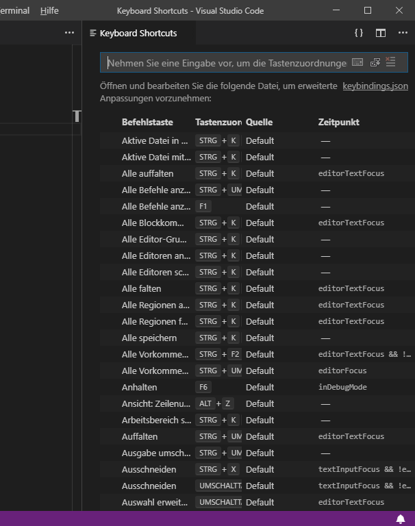 Cannot resize Keyboard Shortcuts column sizes -> Add column resize handle bars and horizontal ...
