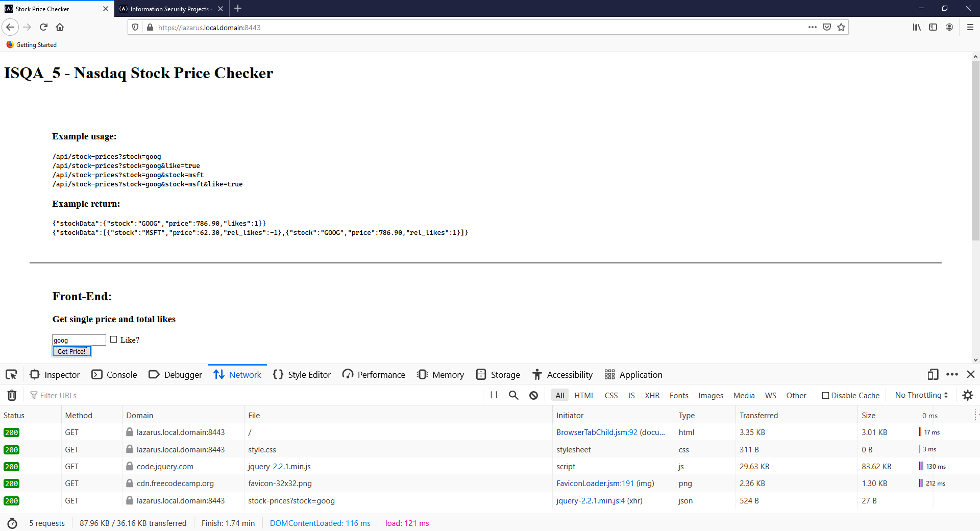 Stock Price Checker: Content Security Policy requirement breaks the front end of the application ...