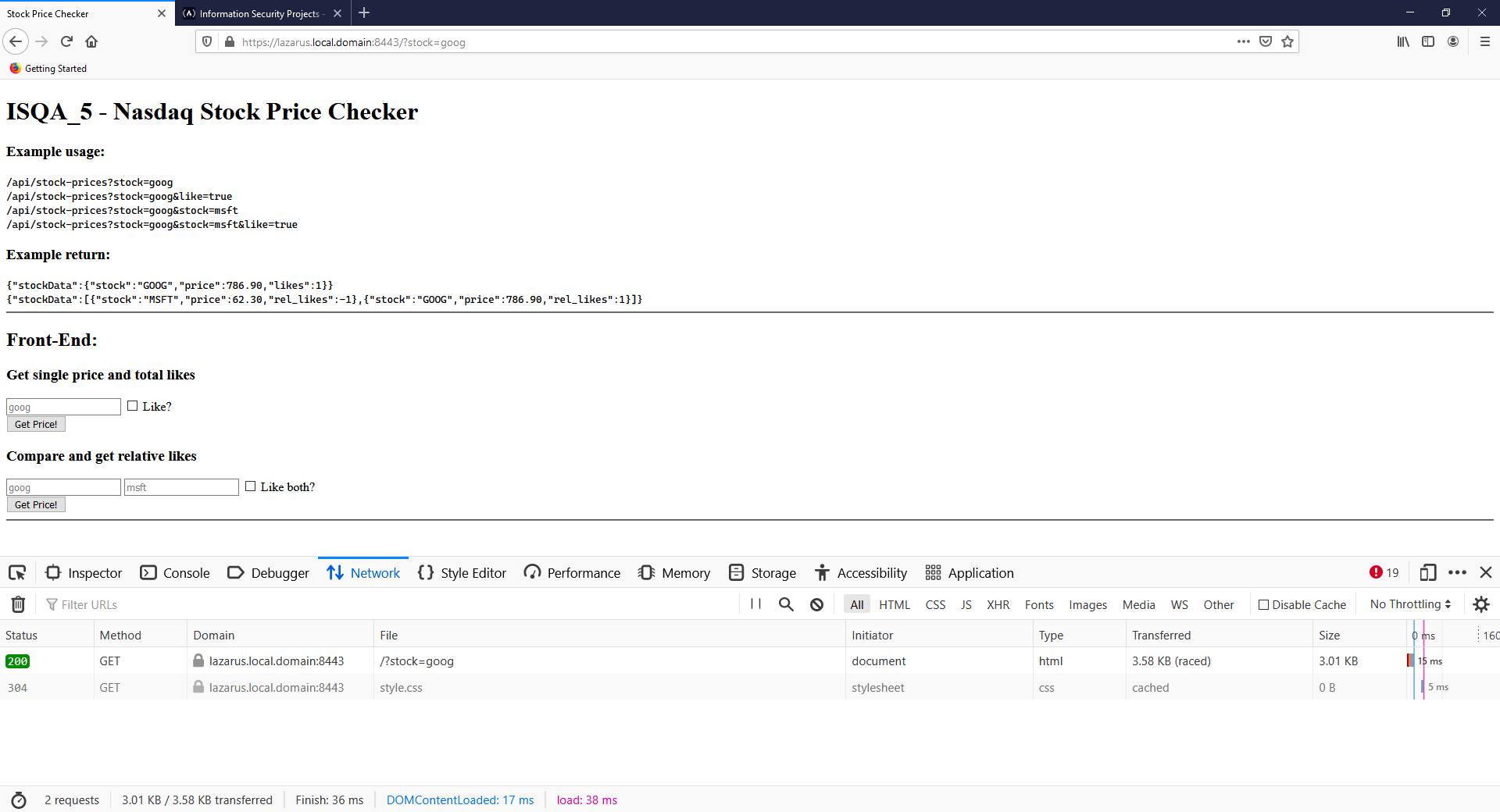 Stock Price Checker: Content Security Policy requirement breaks the front end of the application ...