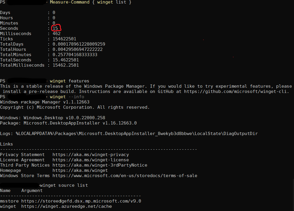 Winget List command takes 10 seconds to complete. · Issue #855 · microsoft/winget-cli · GitHub
