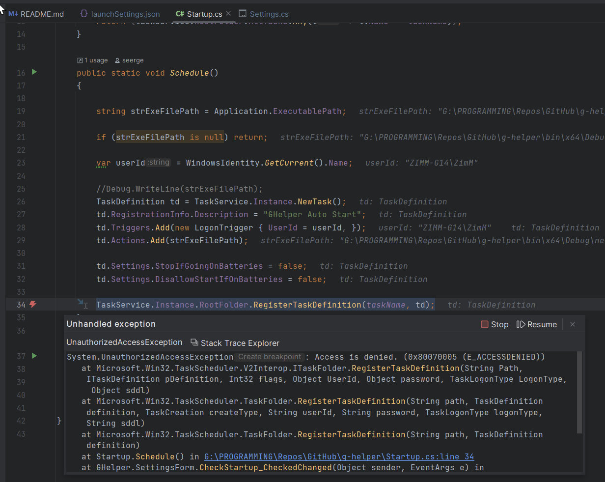 Crash when scheduling auto-start when run without Admin privileges · Issue #72 · seerge/g-helper ...