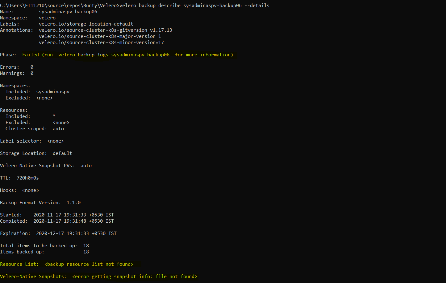 Velero backup failing but in logs no error · Issue #3086 · vmware-tanzu ...