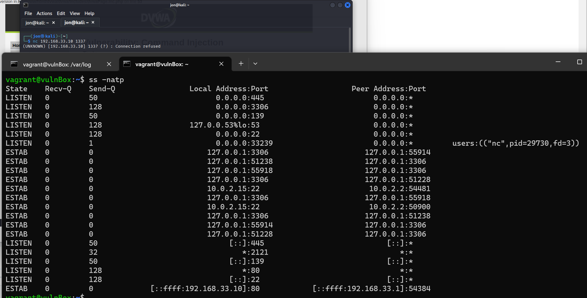 Reverse Shell payloads for Command Injection Challenge in DVWA not working properly · Issue #568 ...