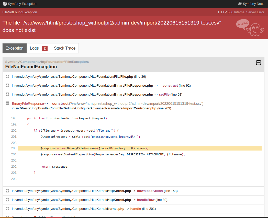 BO - An exception is thrown when import a file with non .csv extension ...