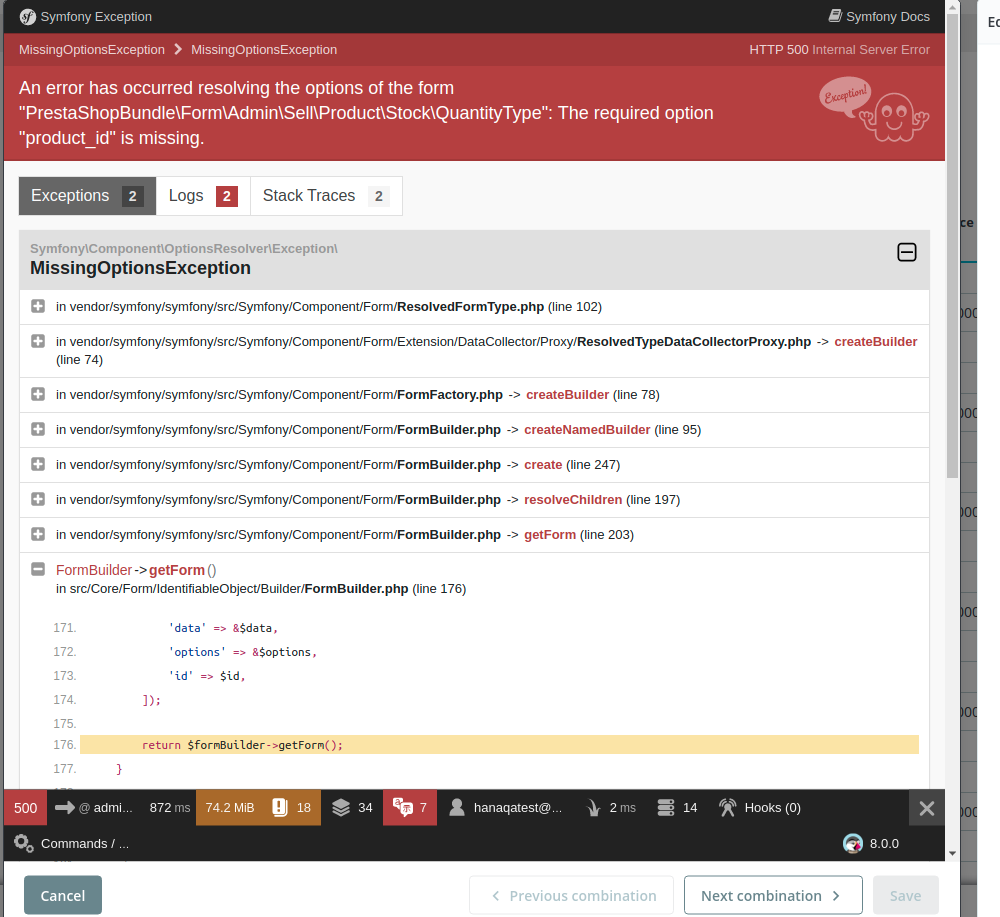 BO - An exception is thrown when edit combinations in product V2 · Issue #28933 · PrestaShop ...