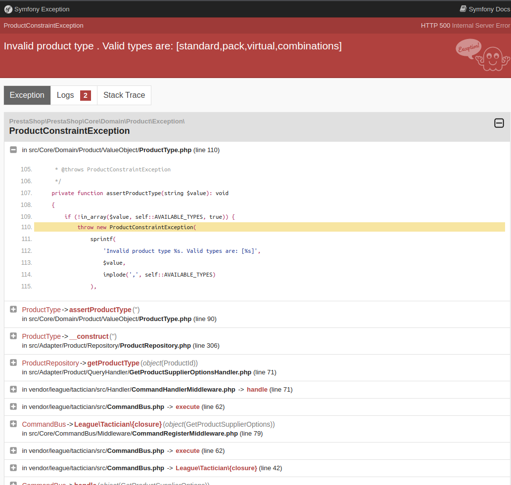 BO - An exception is thrown when create a product (Standard, with combinations) with V1 and edit ...