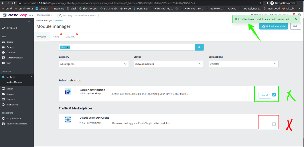 BO - A bad display of buttom when uninstall the distributionapiclient module (empty checkbox ...