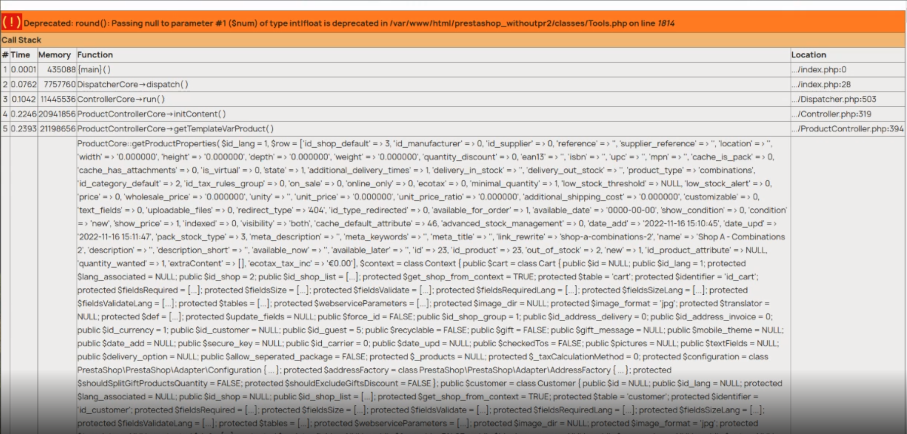 BO - Multistore - Product V2 - An error of deprecated Passing null to parameter ... in FO when ...