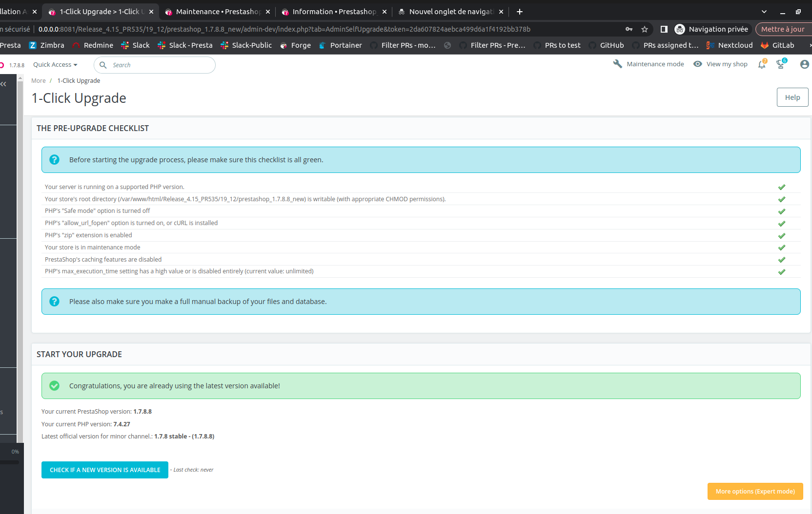One Click Upgrade 4.15.0.: It's not possible to create a PHP session and no new version ...