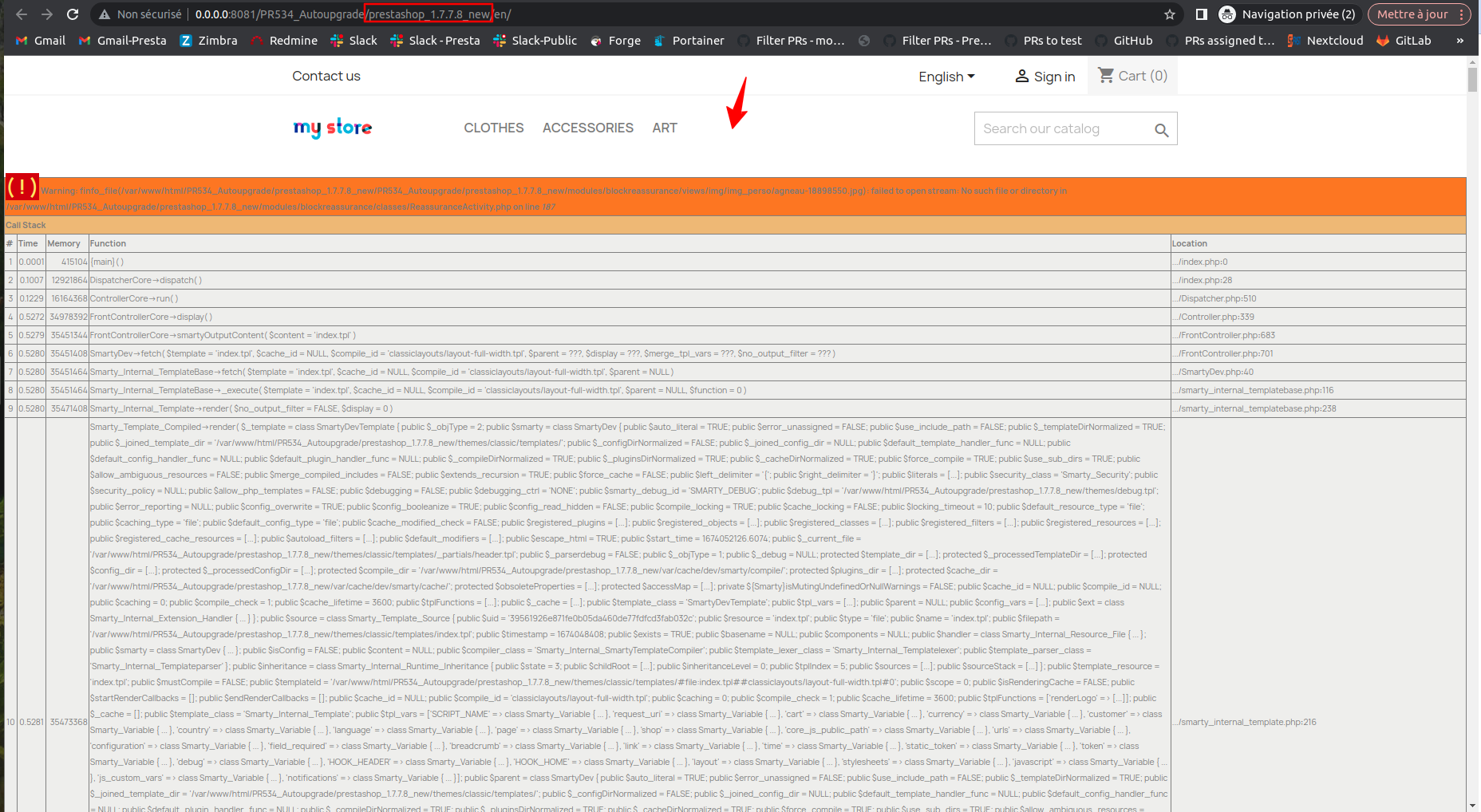 FO - Blockreassurance - An error warning is displayed on every page related to the displayed ...