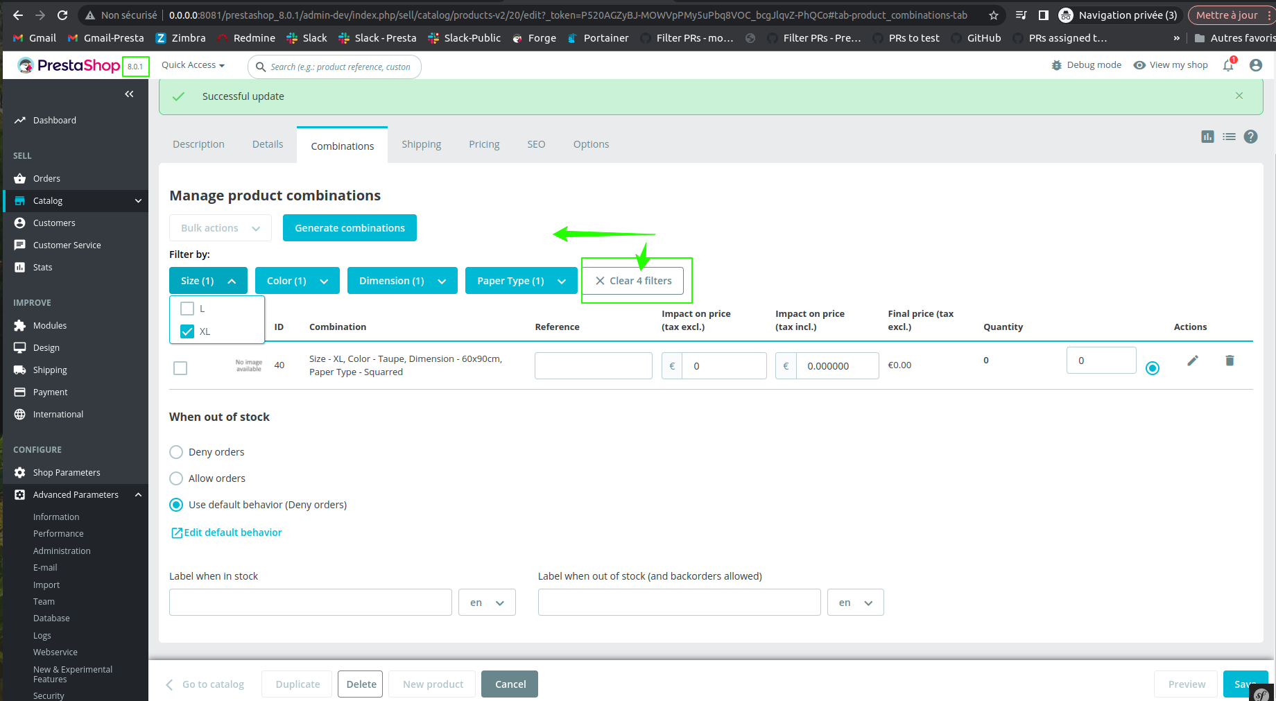PPV2 : The filter number is not displayed at all with a product with a combination when ...