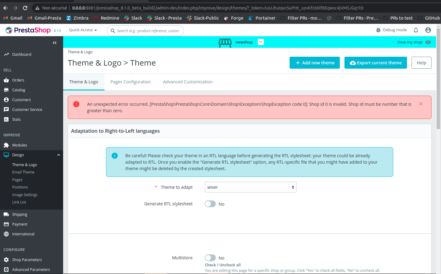 BO - An exception is displayed when selecting the logo for the header and mail at the same time ...