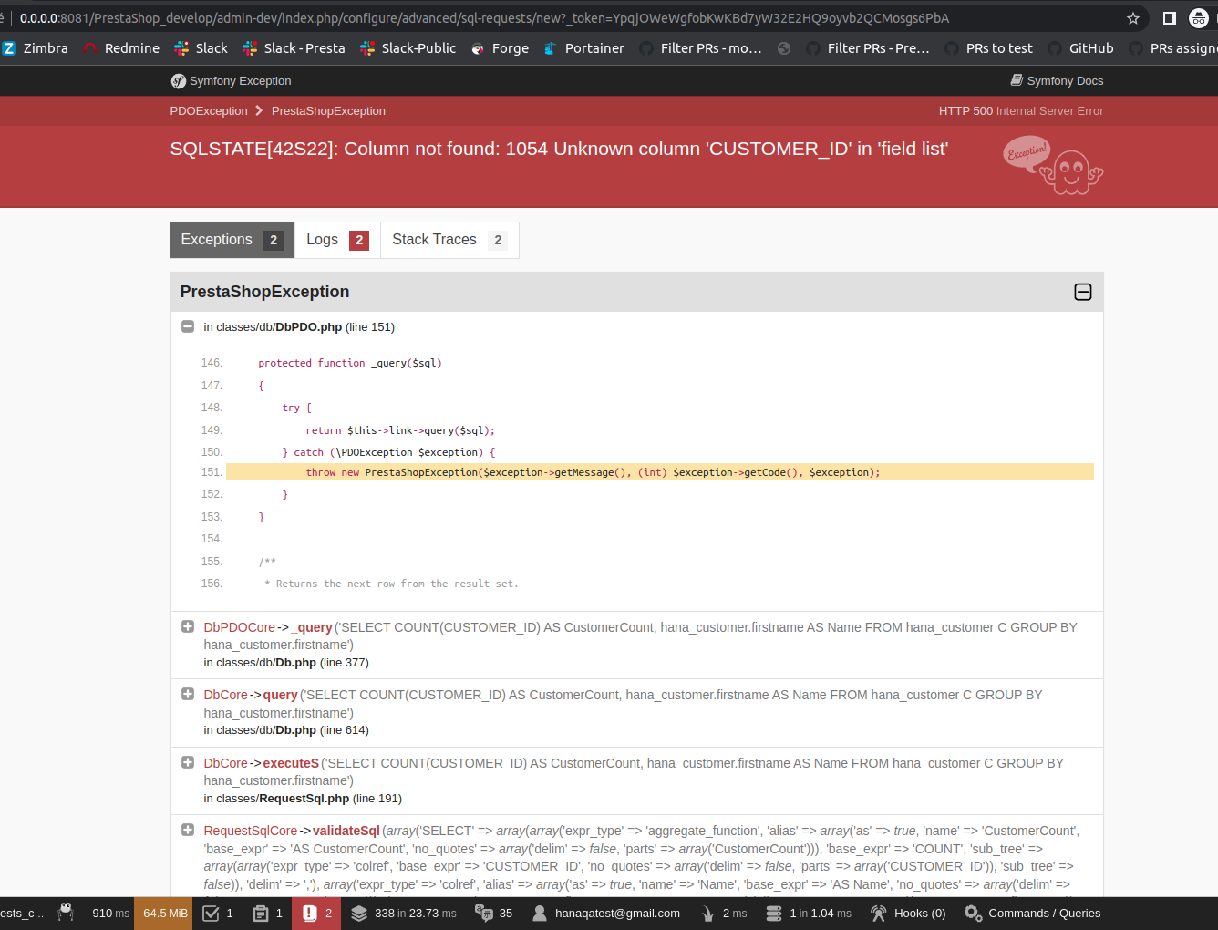 BO - An exception is thrown when adding a query containing a wrong column only with php8 · Issue ...