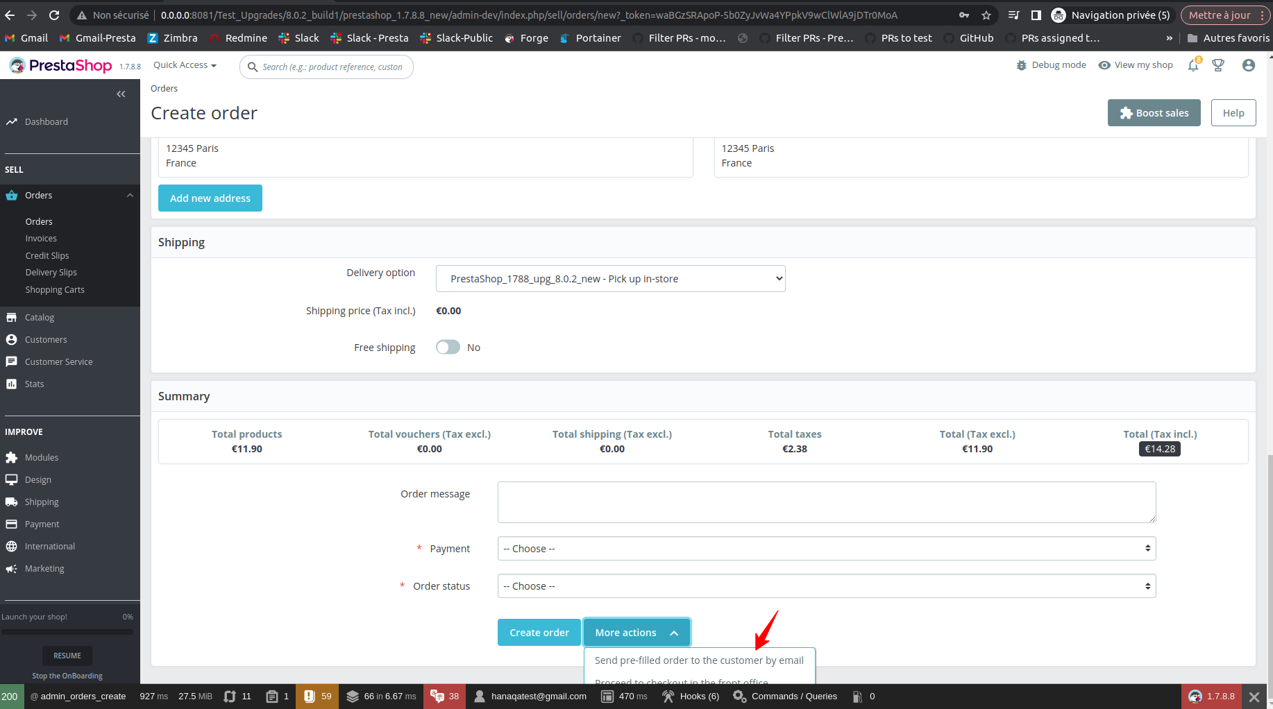 BO - The items of more actions when creating an order on BO are badly displayed when the page is ...