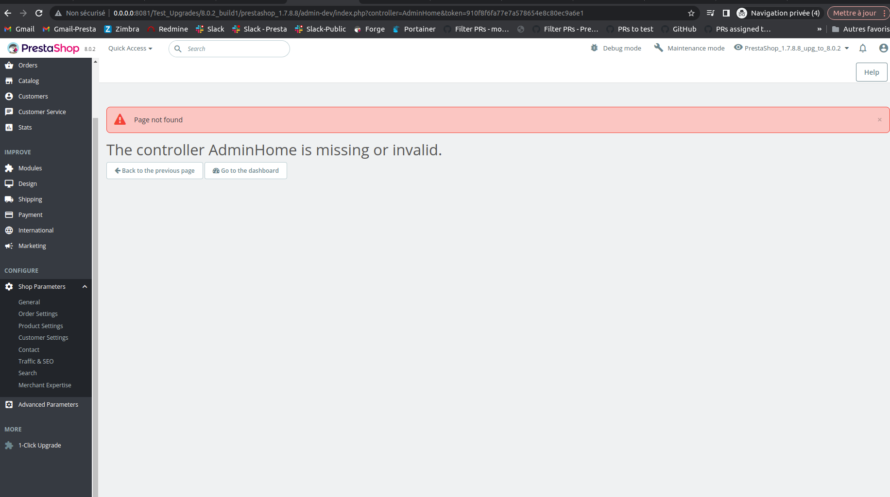 Autoupgrade - BO - A page not found error related to the controller is missing or invalid in ...