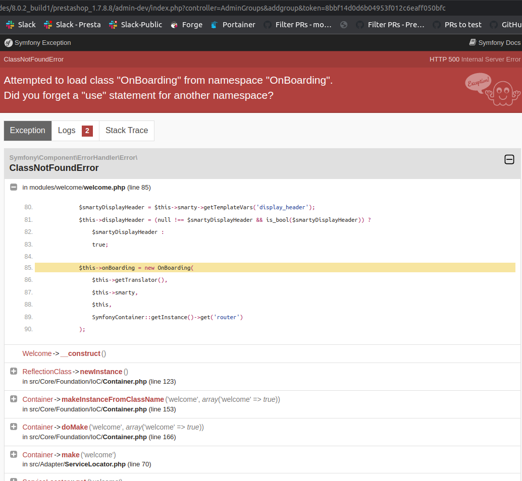 Autoupgrade - An exception is thrown on many pages related to welcome module after the upgrade ...